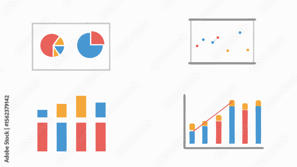 Collection of four distinct data visualization charts including pie ...
