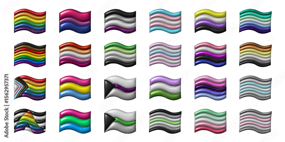 Стоковое фото «Set of colorful LGBTQ+ pride flags Gender equality and ...