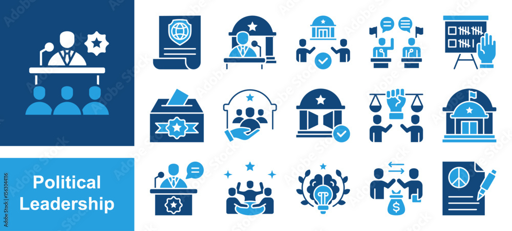 Political Leadership icon set with Authority, Decision-making ...