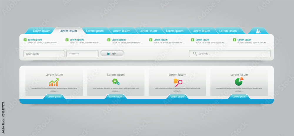 Web site design menu navigation elements with icons set. Navigation ...