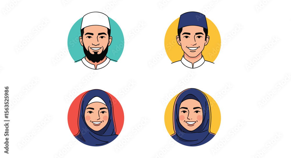 Diverse muslim people avatars representing community cultural identity ...