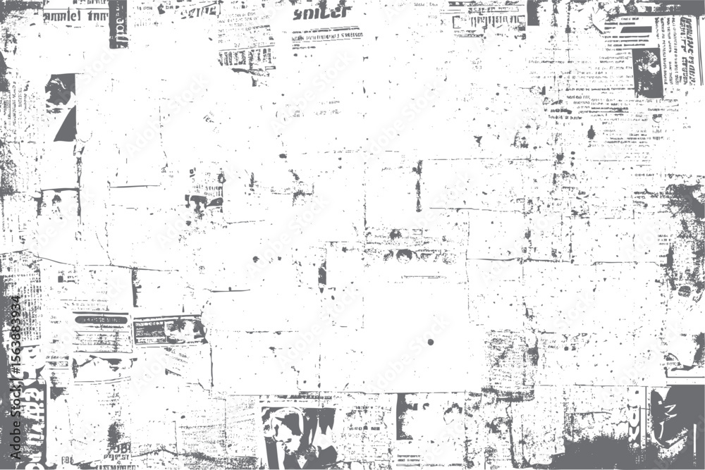 Grunge poster wall with vintage newspaper scraps. Abstract distressed ...