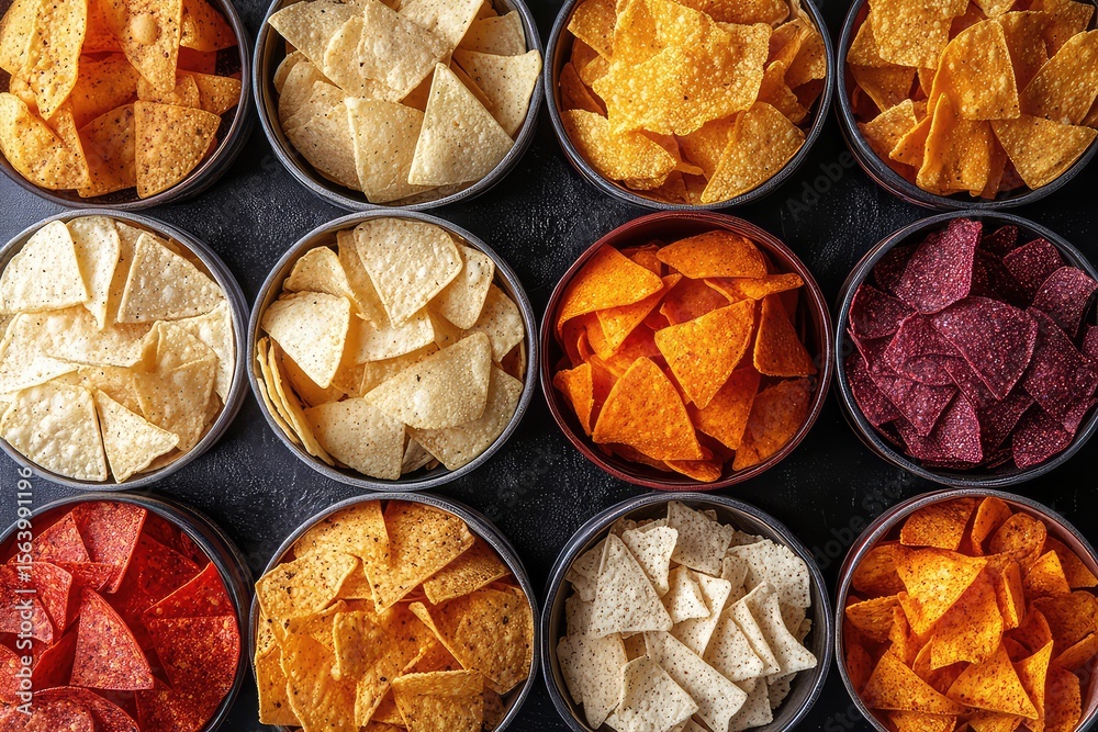Collage of various types of chips, including tortilla chips, pita chips ...