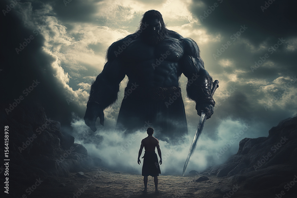 David Versus Goliath, Biblical Story Concept Illustration Stock Photo ...