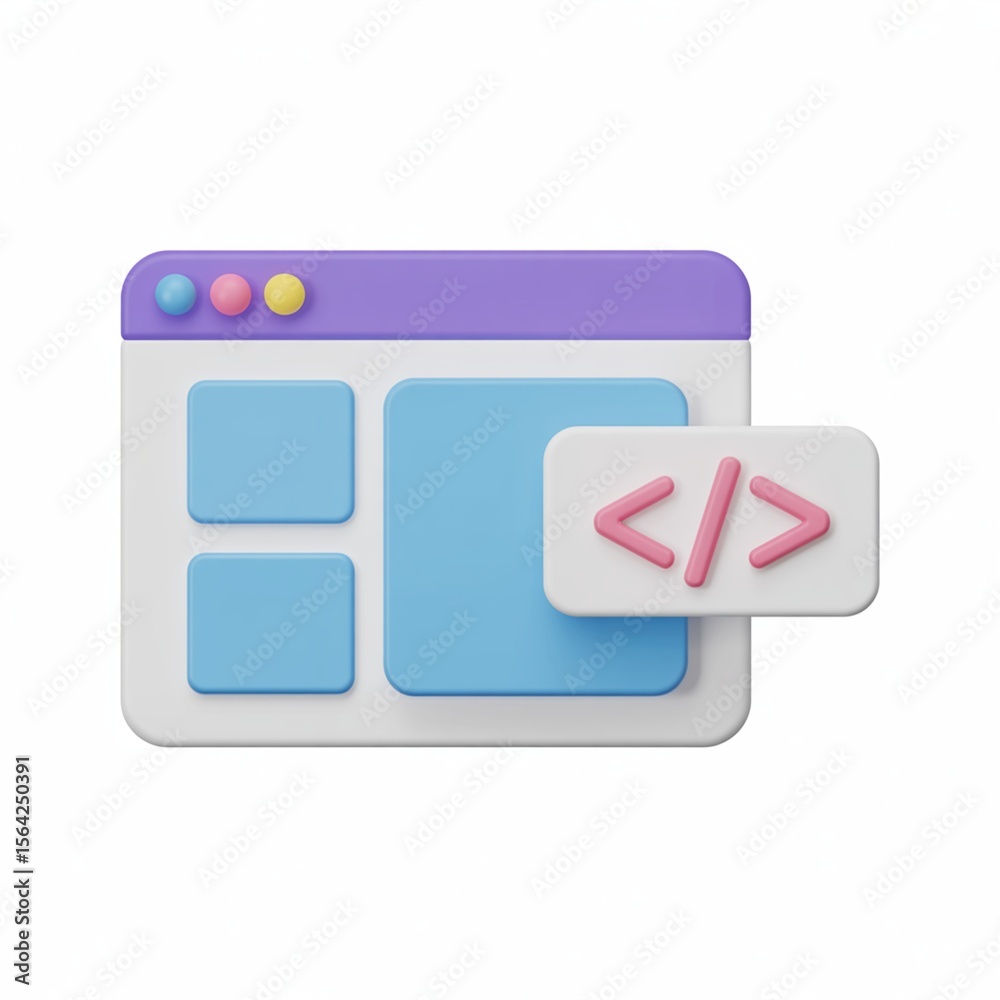 Browser Coding: Stylized browser window, pastel colors, soft lighting, code symbol on tab, web ...