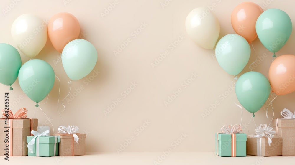 Soft pastel birthday celebration background with mint green and peach ...
