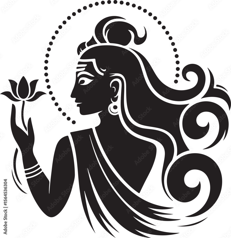 Maa Durga face with crown and third eye (silhouette or line art) Durga ...