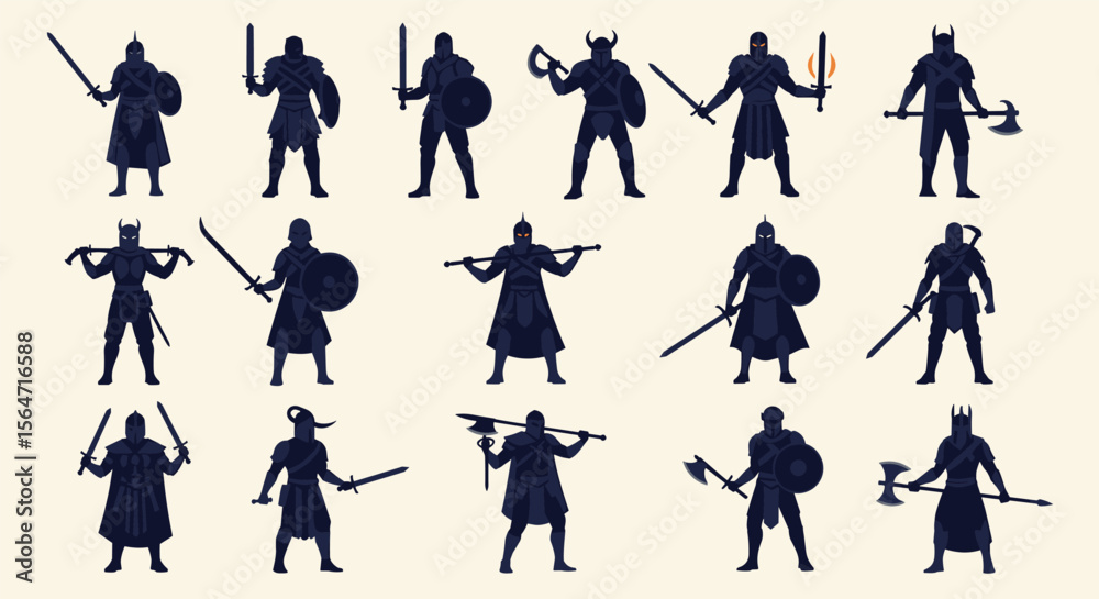 Pixel Art Collection of Medieval Warriors and Soldiers Stock Vector ...