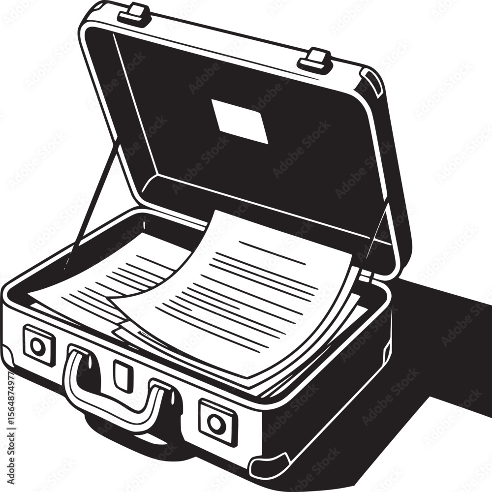 Open briefcase with documents vector illustration for business and ...