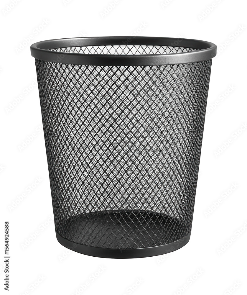 A wire mesh wastebasket with a geometric pattern, adding a modern touch ...