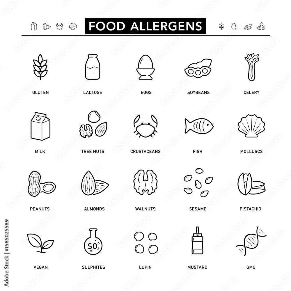 Food allergens set icon. Icons designed to represent the major food ...