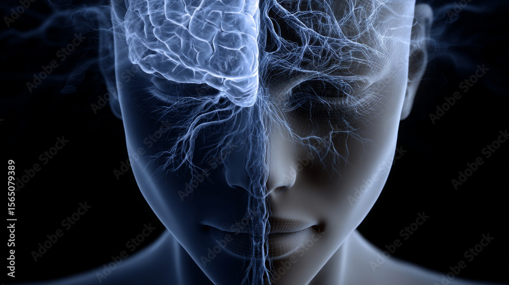 Vagus nerve concept ,Human brain and nervous system connection with ...
