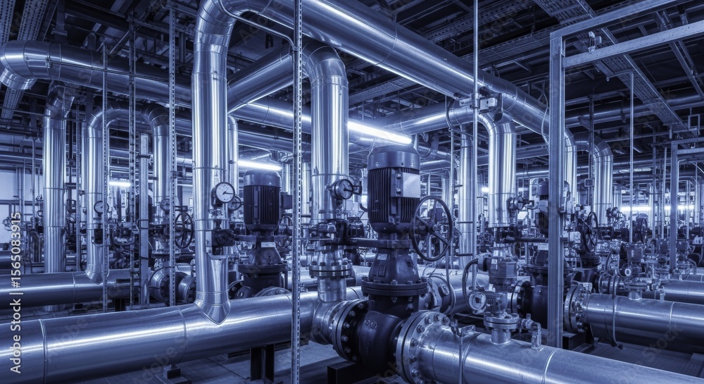Complex network of large insulated steel pipelines and industrial ...
