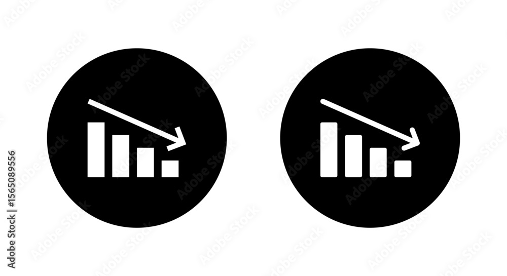 Decline bar chart with downward trend arrow icon. Decrease, loss, and ...