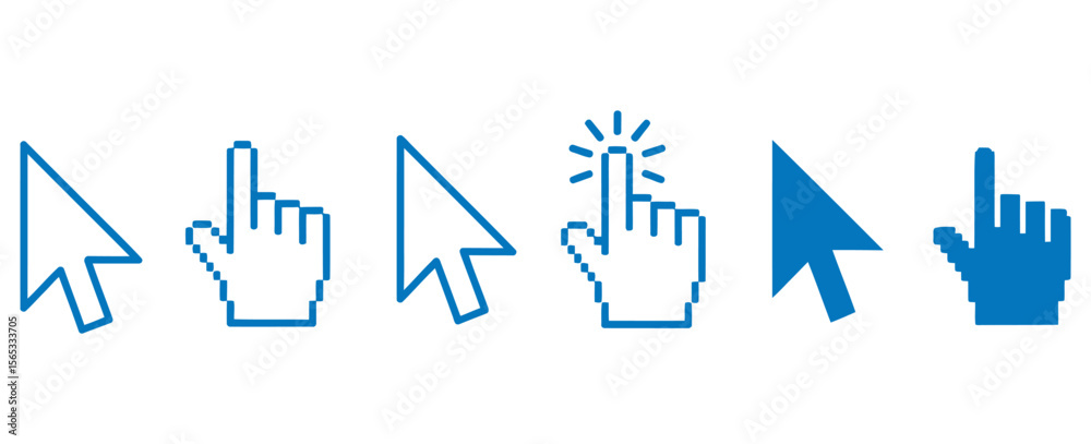 Vektor vector set of cursors. pointer, pixel, Color full Clicking mouse ...