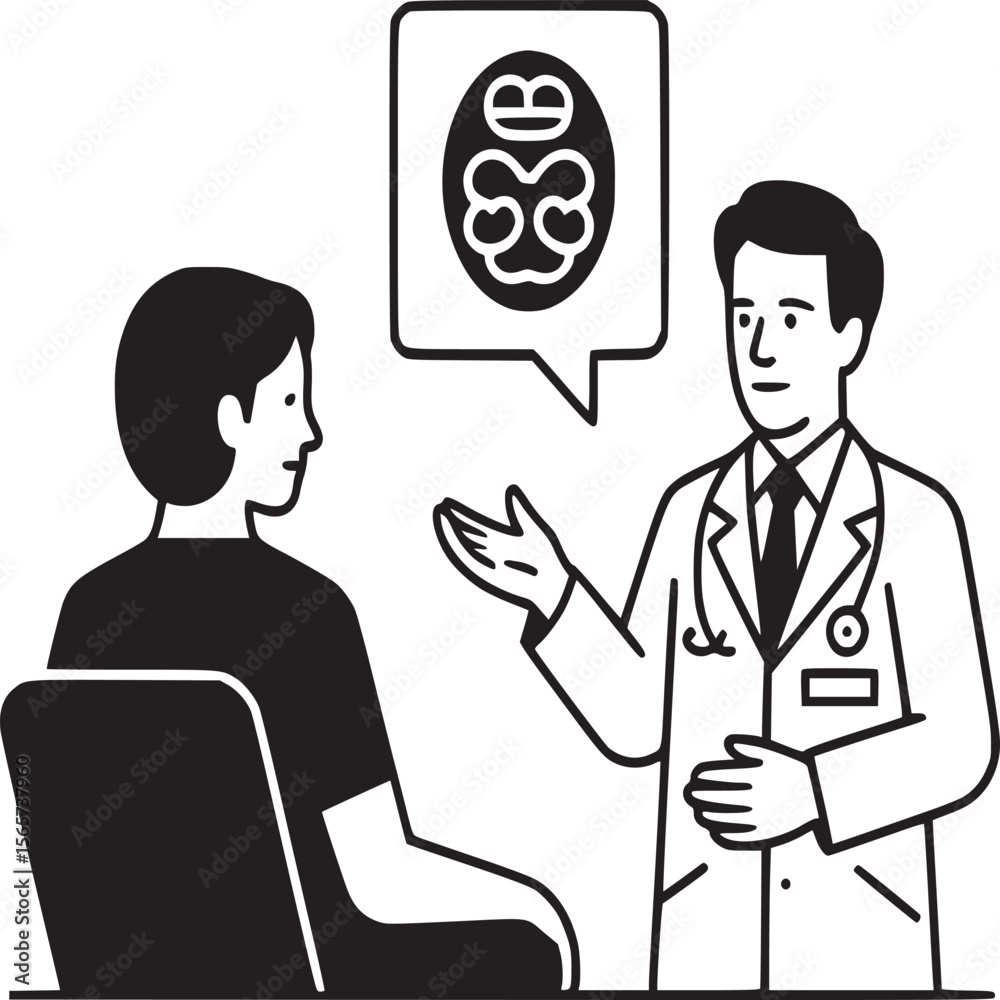 Stock-Vektorgrafik „Doctor explaining brain scan results to patient in ...