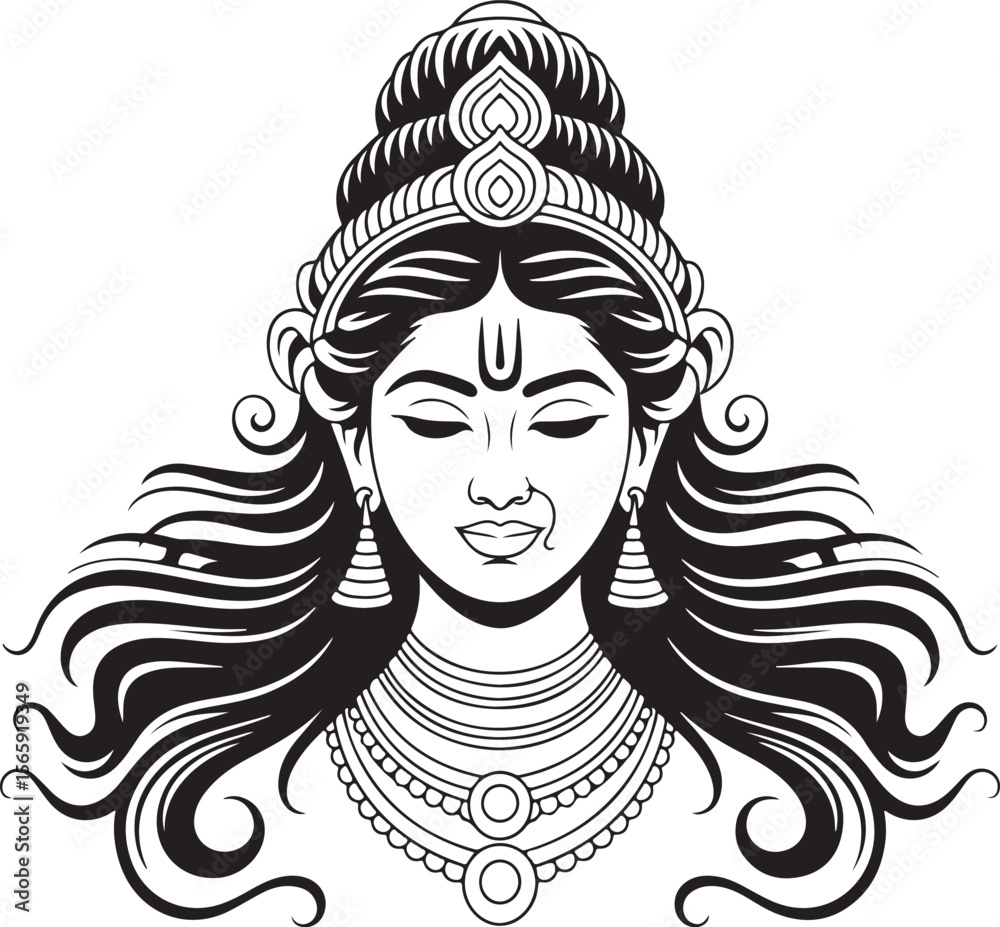 Vector de Stock Goddess Durga with Trishul Silhouette Design Durga Face ...