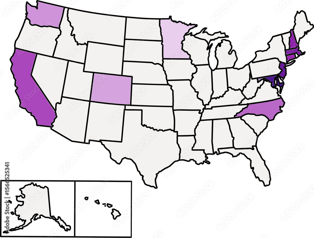 Choropleth map of top 10 U.S. states by median household income in 2024 ...