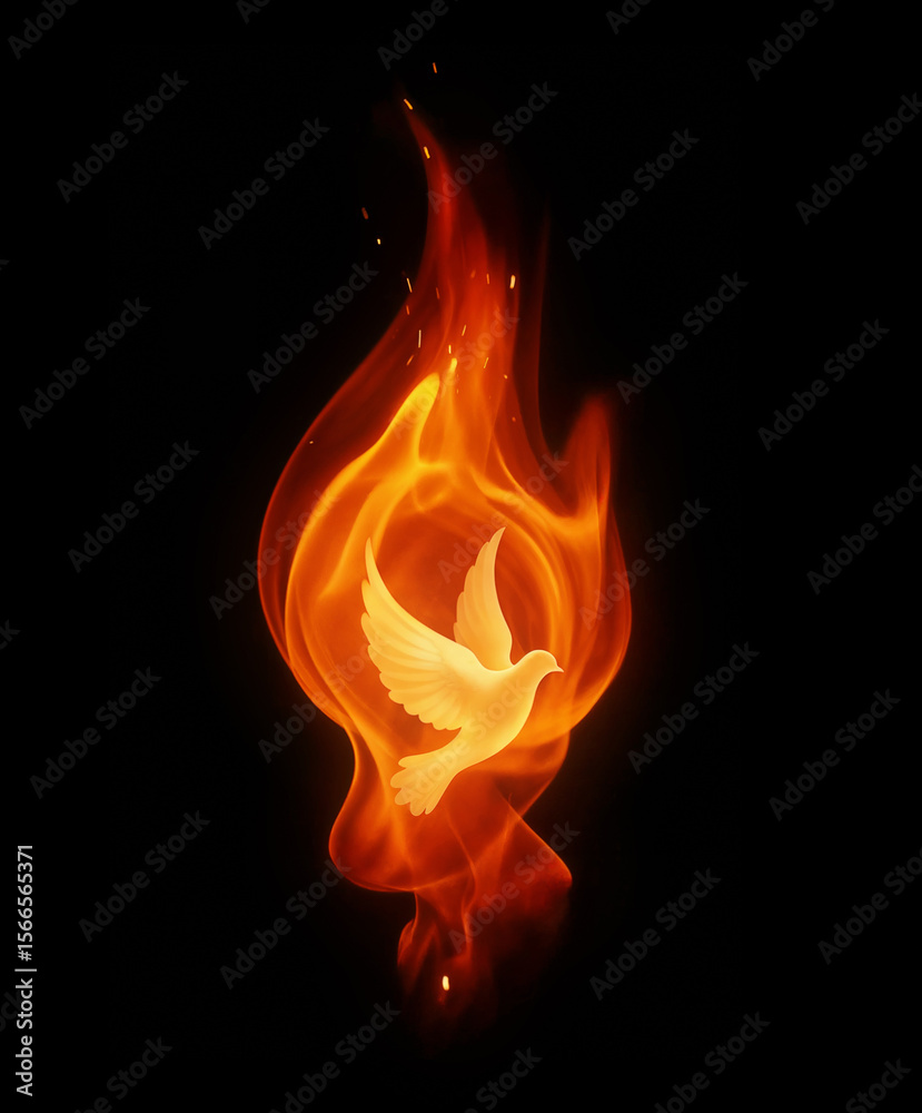 Dove of the Holy Spirit Surrounded by Flames Symbolic Flame ...