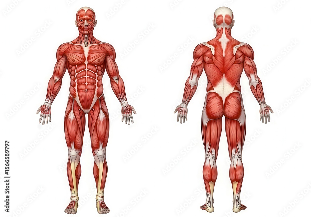 Male Muscular Anatomy Body Front and Back View Stock Illustration ...