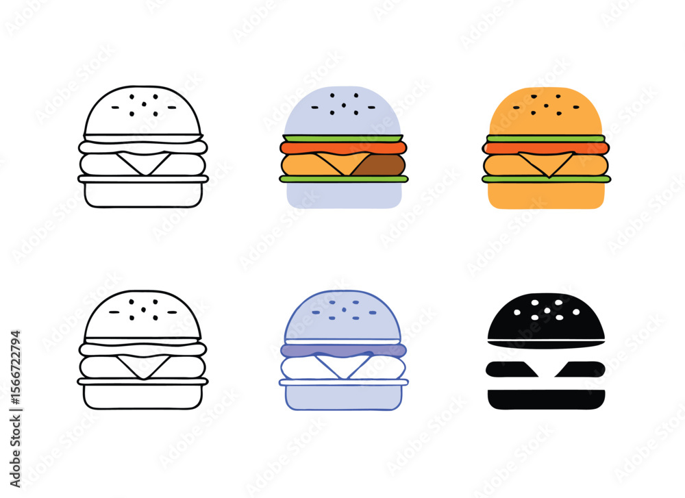 Hamburger different styles icon set. Hamburger Icon Packs Fast Food ...