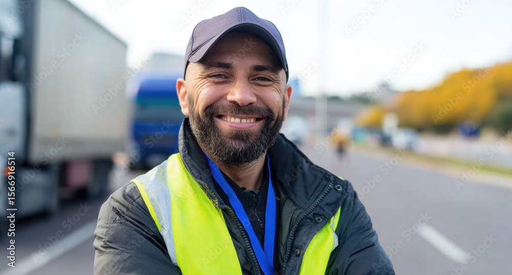 Supply Chain and Transport Supervisor Standing in Shipping Yard with ...