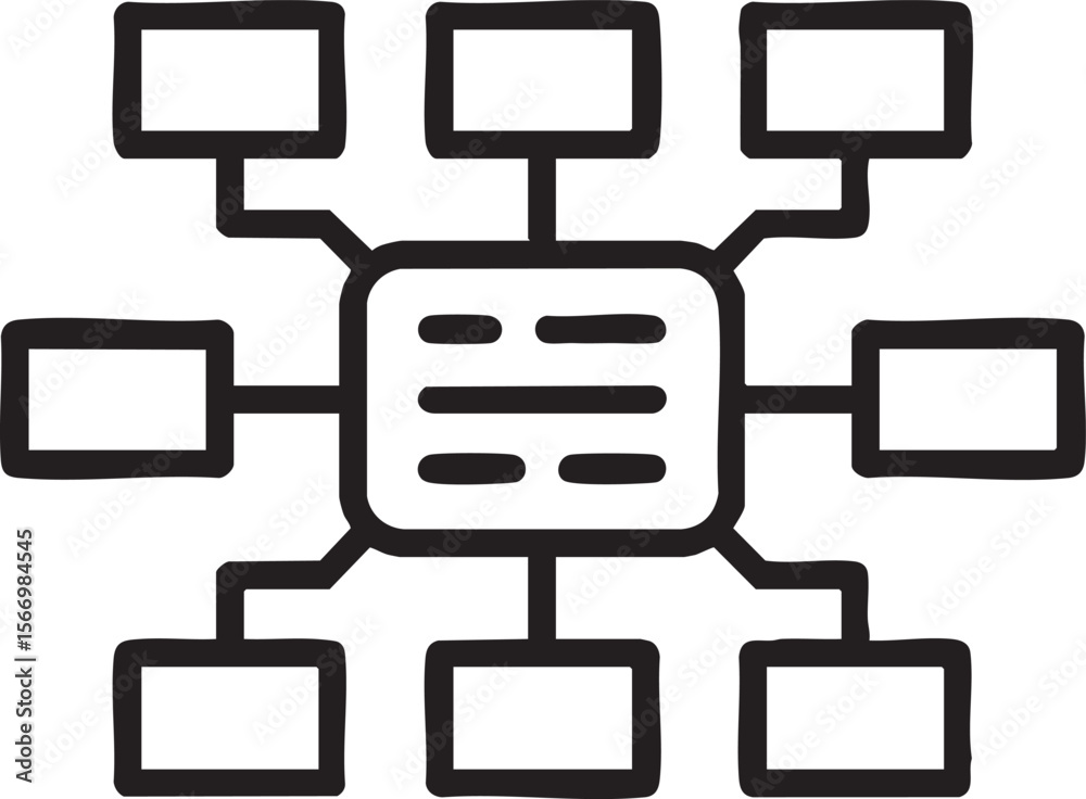 Black And White Vector Illustration Of Network Diagram Representing ...