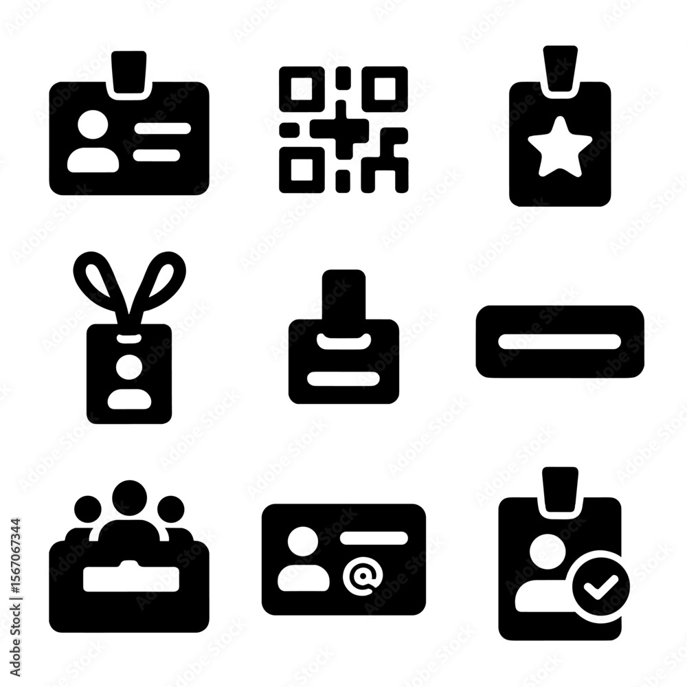 Conference Badge Icons. Solid, filled icons set of conference and ...