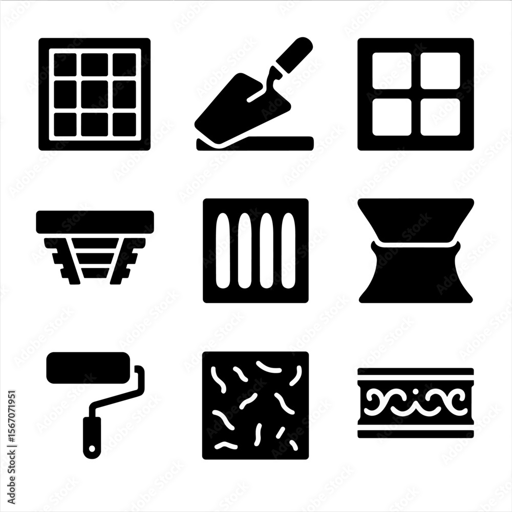 Ceiling Finish Icons. Solid, filled icons set of ceiling types and ...