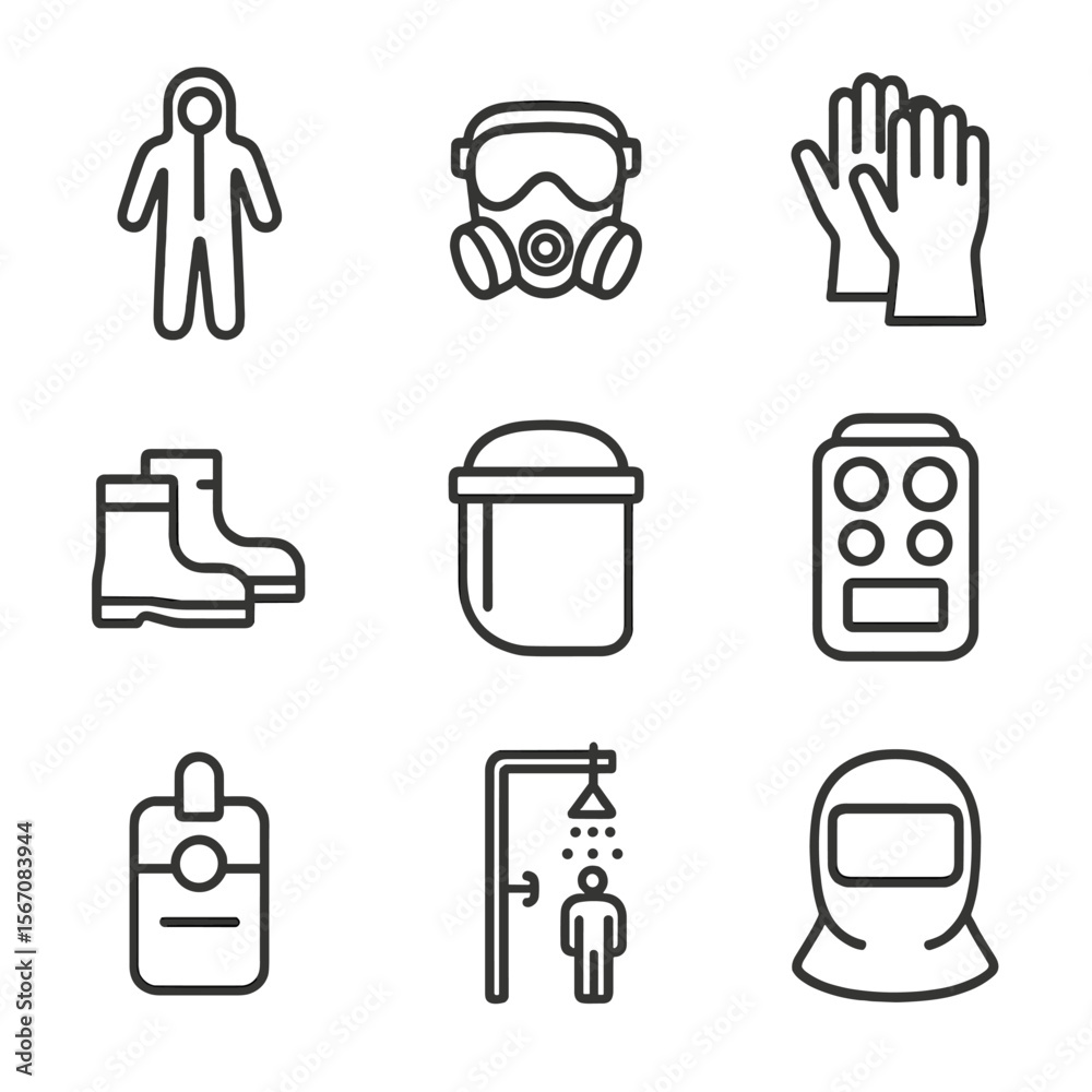 Emergency Equipment Icons. Outline icon set of emergency response ...