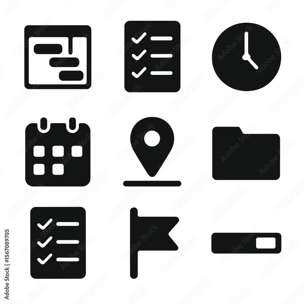 Stock-Vektorgrafik „Project Management Icons. Solid, filled icon set of project management ...