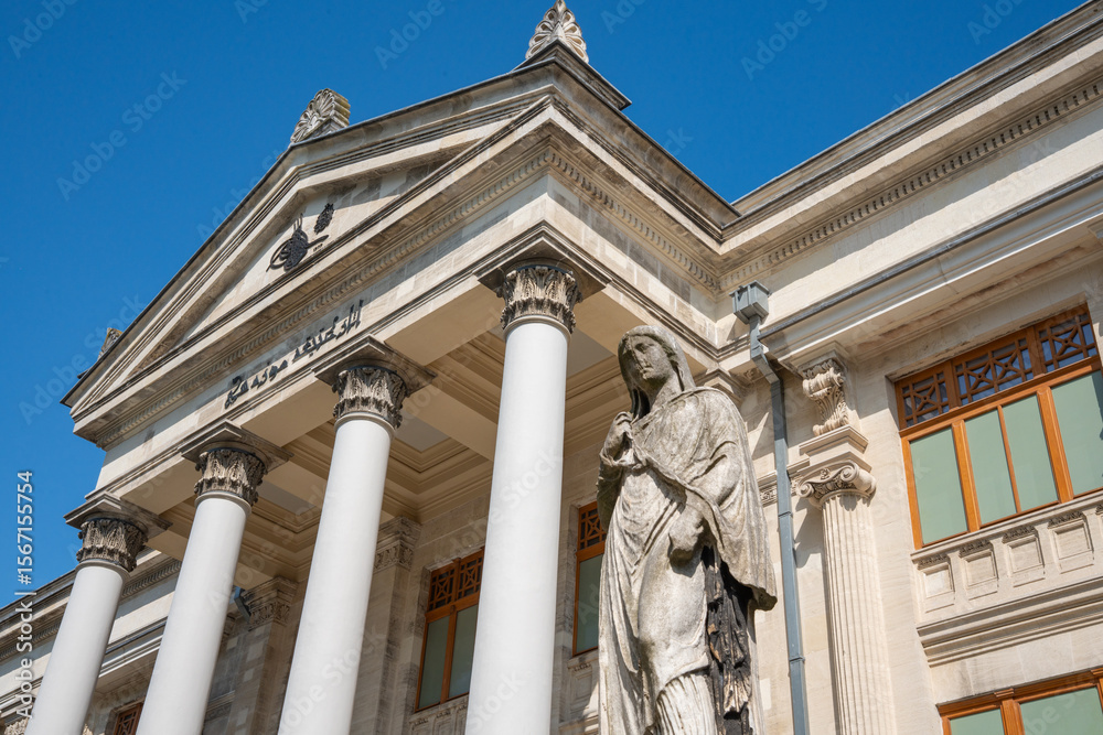 Istanbul Archaeological Museum with classical statue and columns in ...