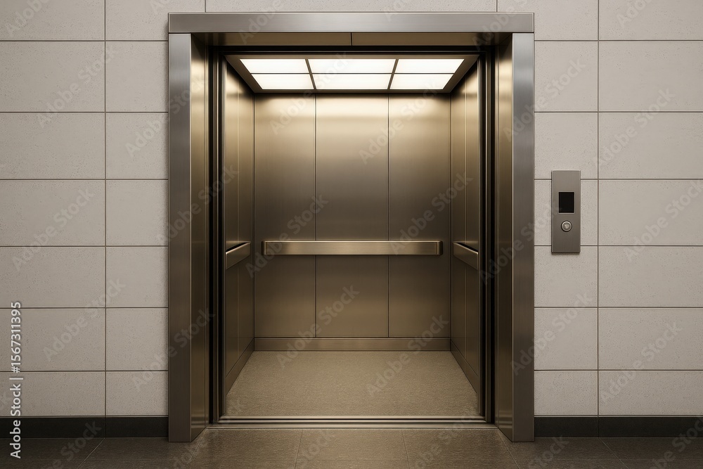 Modern Elevator Interior: An open elevator inside a building, featuring ...