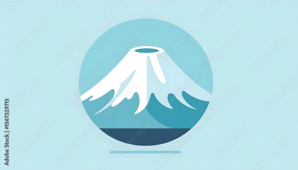 Minimal icon of Mount Fuji in winter with white peak on pastel ...