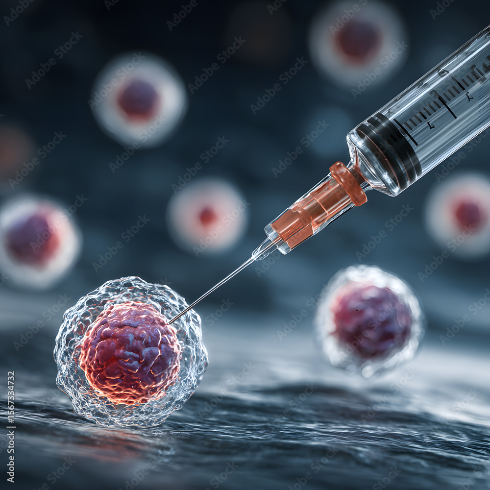 Illustration Stock Microscopic Cancer Cell Targeted by Syringe ...