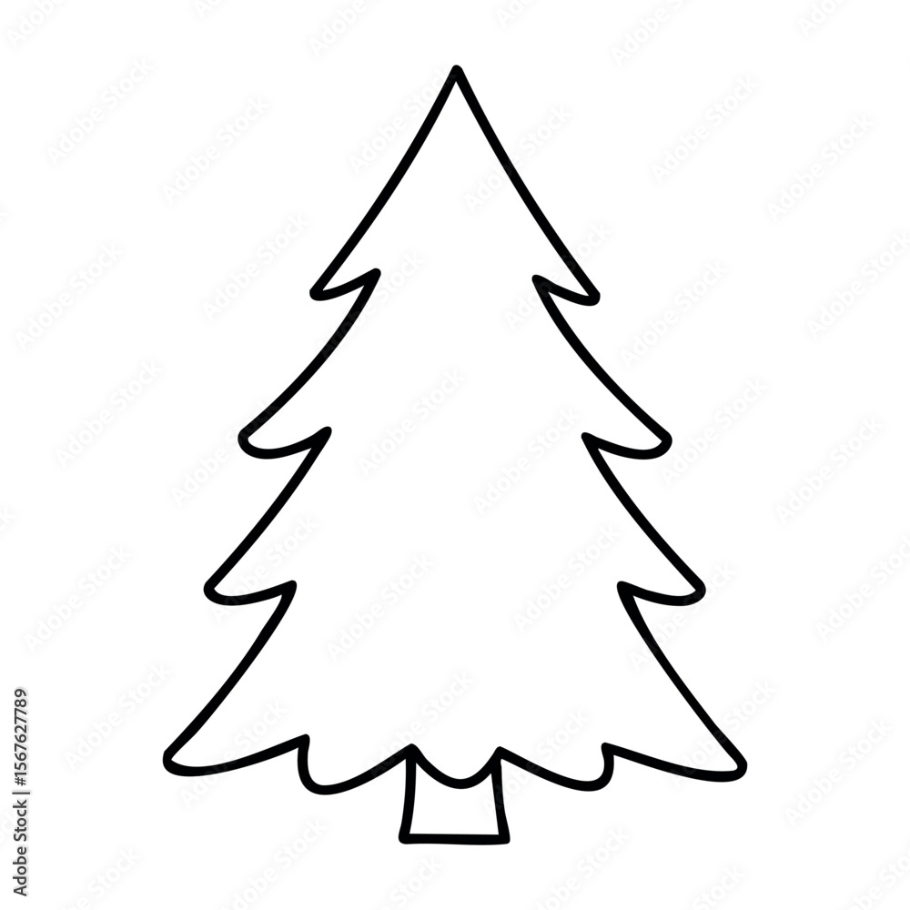 Simple outline of christmas tree design with star on top. Vector hand ...