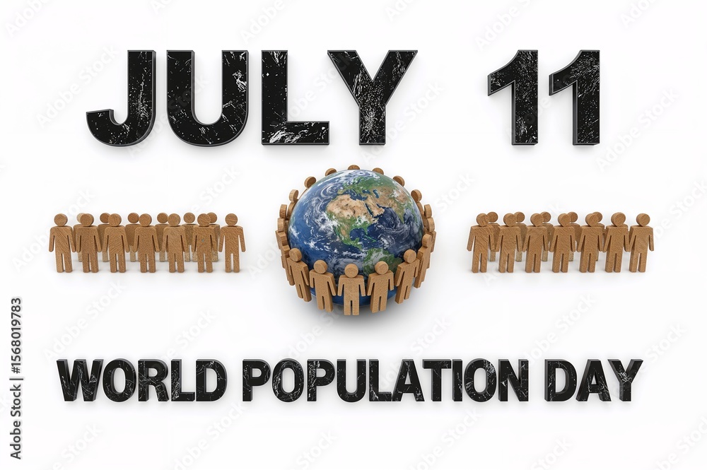 World Population Day illustration with diverse wooden human figures ...