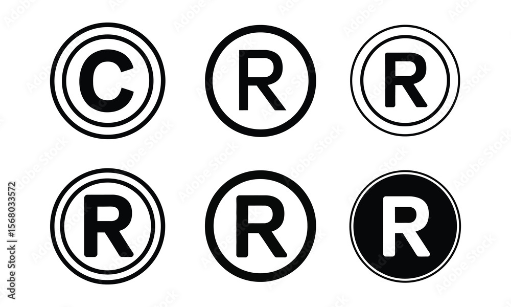Copyright Symbol and Registered Trademark Icons in Black and White ...