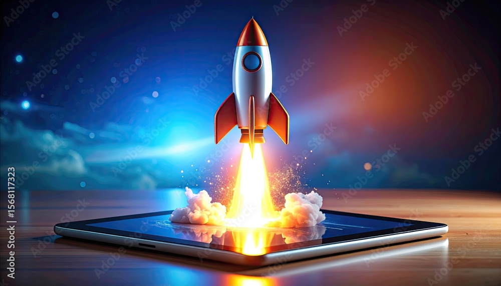 Rocket launching from tablet (1) Stock Photo | Adobe Stock