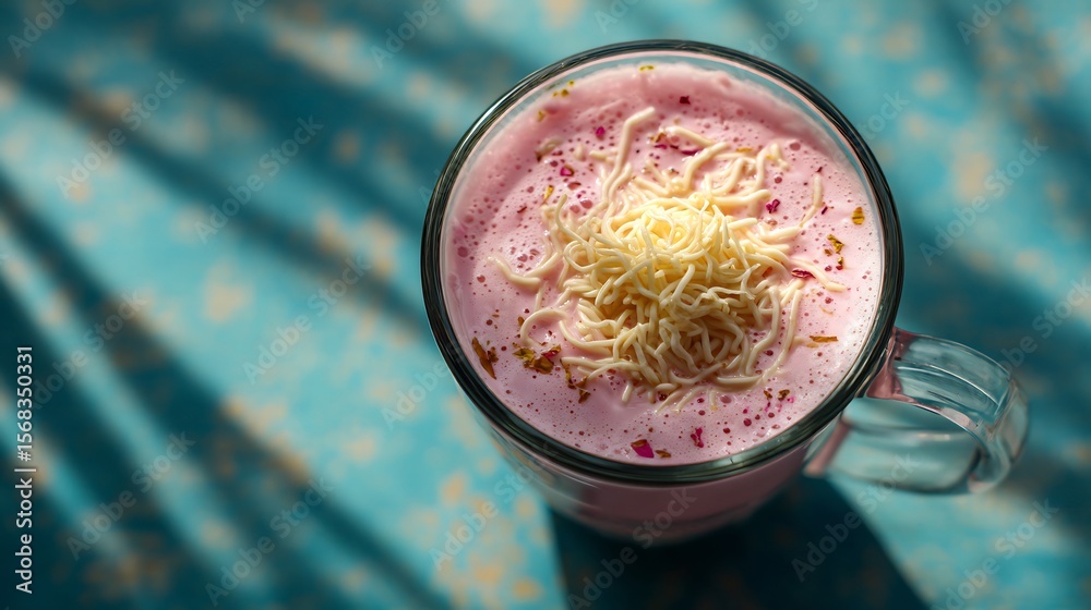 Pakistani falooda drink version rose syrup milk and noodles in glass ...