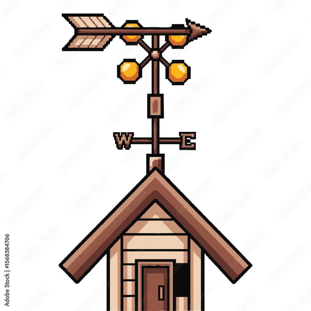 Stock-Vektorgrafik „Pixel Art Weather Vane on Rustic Cabin: 8-bit ...