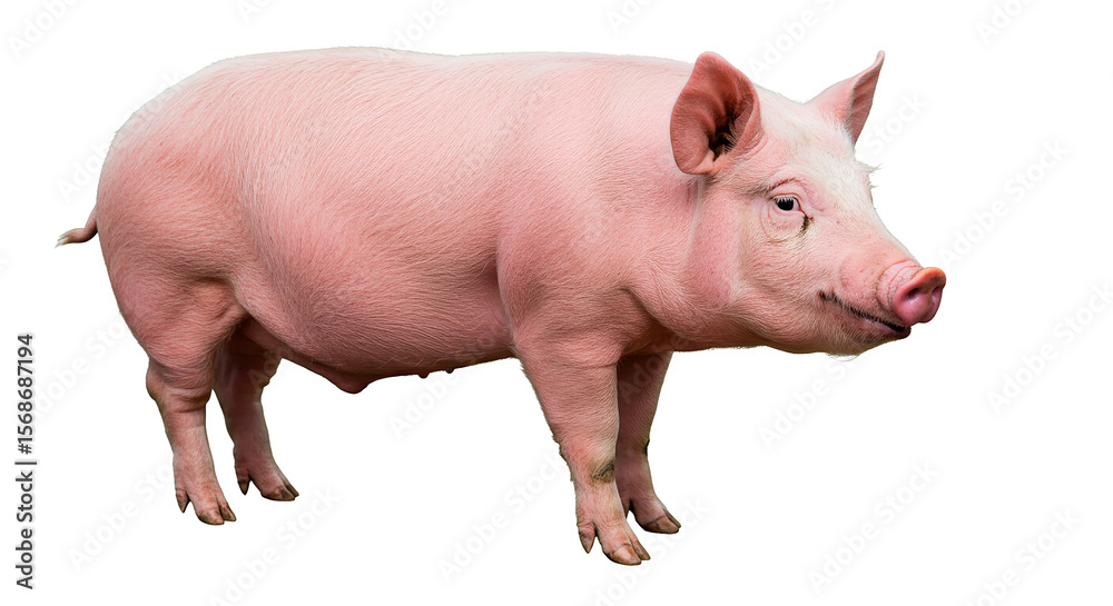Isolated farm animal pink pig image for livestock farming and ...
