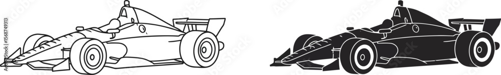 Indycar racing vector illustration: outline and silhouette of a race ...