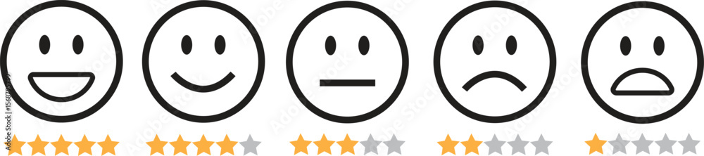 Stock-Vektorgrafik „Feedback emoticon black outline icon set. Very ...