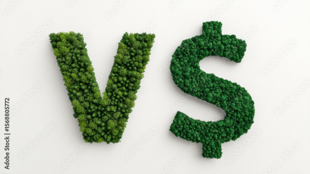 Green shrubbery shaped into the letters "V" and a dollar sign ...