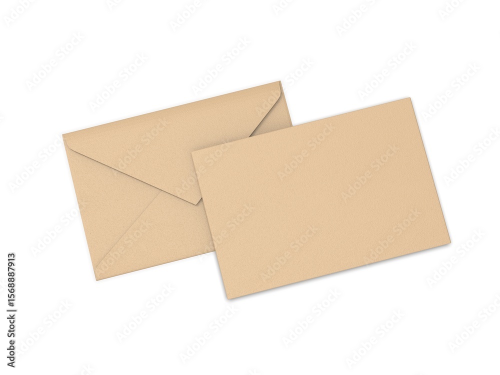 Kraft paper brown baronial envelope mockup on isolated white background ...