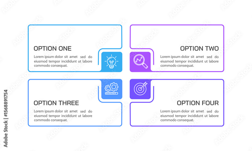 Infographic frame with four steps or options. Presentation, Process ...