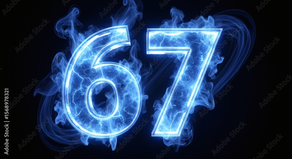 Fiery Blue Number 67 Abstract Digital Art Stock Illustration | Adobe Stock