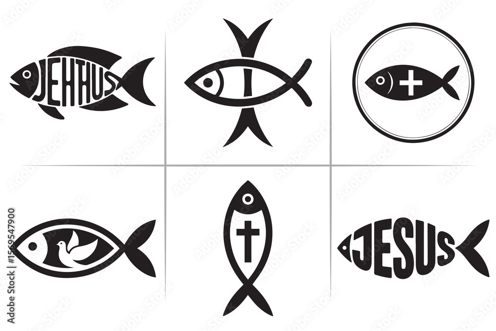 Ichthys Fish Christian Symbol Clipart – Faith Icons with Cross, Jesus ...