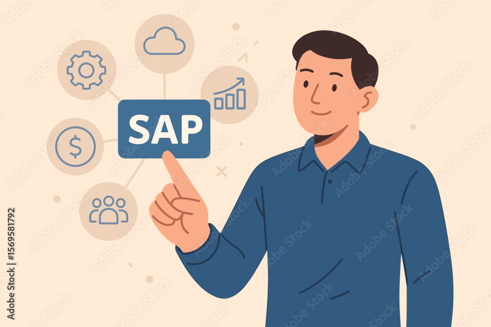 SAP systems applications products business software concept. Man ...